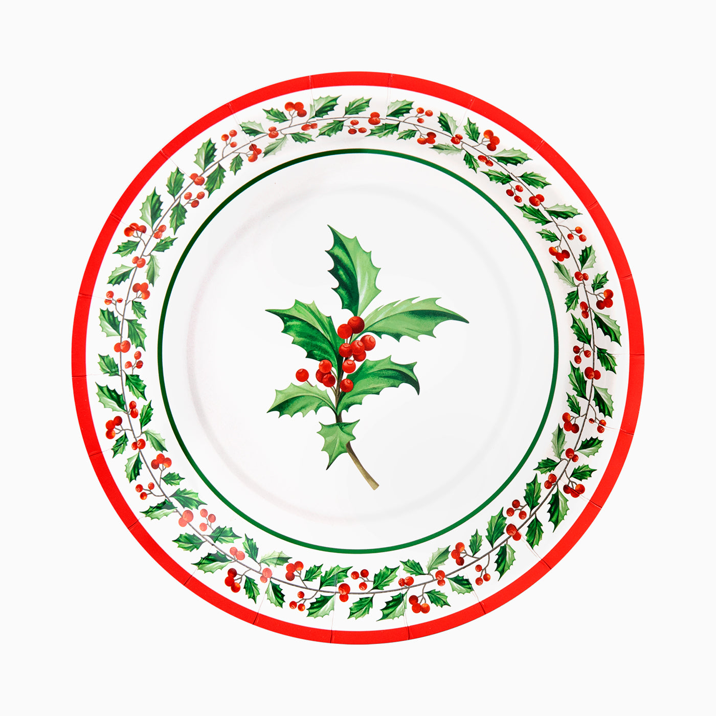 Plato Cartón Llano Redondo Navidad Ø 23 cm Acebo (6 uds) - Ideal para ...